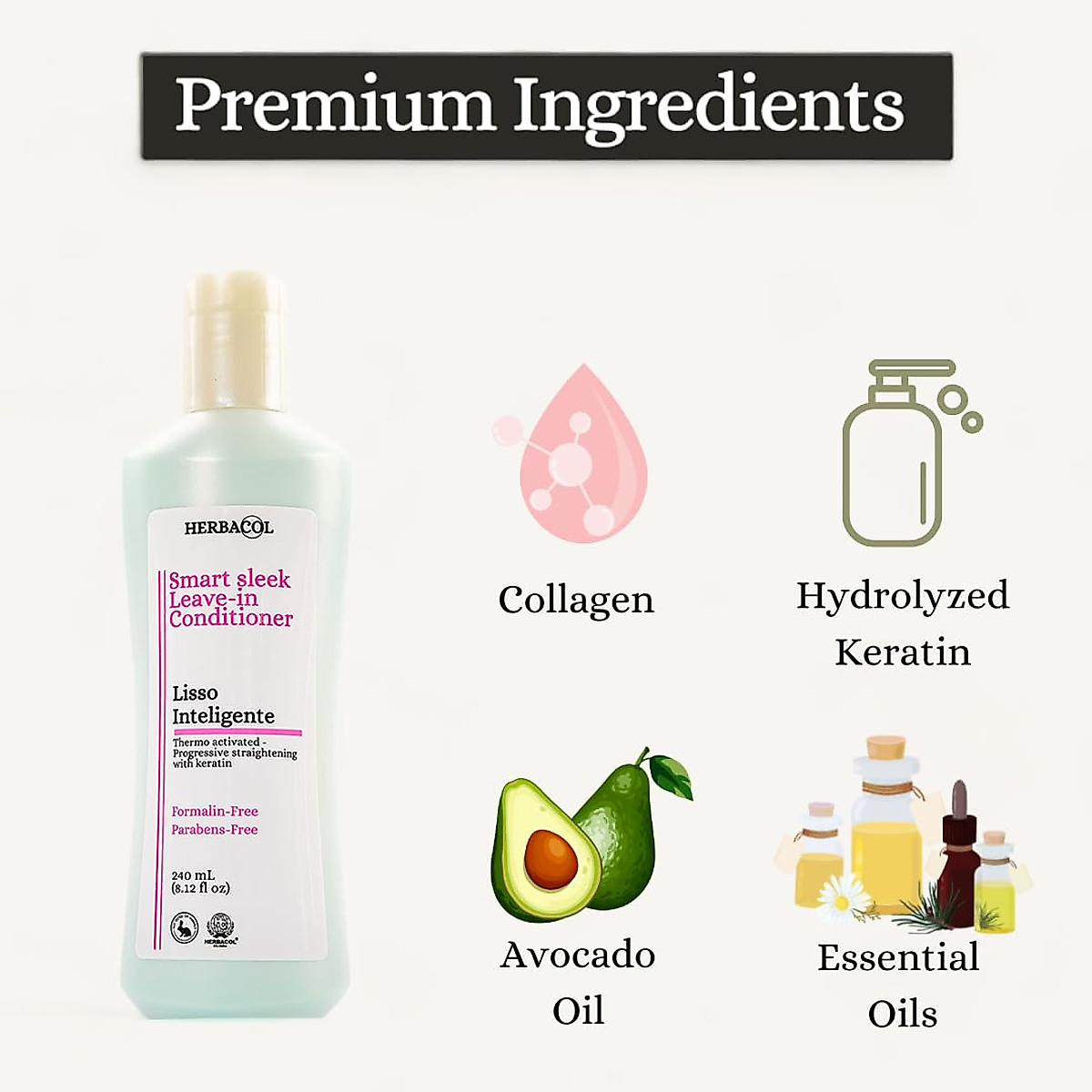 Herbacol Lisso Inteligente | Leave-in Cream | Natural Keratin Treatment | Anti-Frizz | 8.1 Fl Oz.