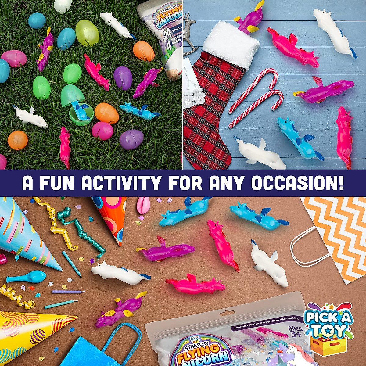 Pick A Toy Unicorn Favor Toys for Girls and Boys, 24 Pcs Rubber Finger Flicker Stretchy Slingshot for Kids, Birthday Goodie Bag, Unicorn Party Favors, Classroom Treasure Chest Treats