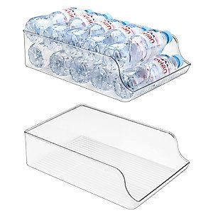Puricon 2 Pack Water Bottle Dispenser Organizer for Refrigerator, Clear Plastic 16.9oz Water Bottle Container Storage Bin for Fridge Freezer Pantry Cabinet Kitchen -for Water Bottle