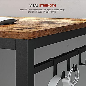 VASAGLE Computer Writing Desk, 55 Inch Office Study Table, Work from Home, with 8 Hooks, Metal Frame, Industrial, 55.1", Rustic Brown