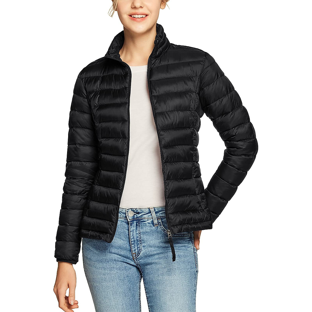 TSLA Women's Lightweight Packable Accent Puffer Jacket, Water-Resistant Winter Coat, Ascent Puff Packable Jacket Black, XX-Large