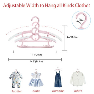 ManGotree Baby Hangers for Nursery Closet, 11''-14.5'' Adjustable Non-Slip Kids Hangers, Space Saving Stackable Plastic Hangers for Baby Toddler Children Kids Teen (20 Pack, Pink)