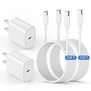 2Pack 10ft USB C to Lightning Cable and iPhone Fast Charger Block, [Apple MFi Certified] Wall Charging Plug with Cord Long,Type C Power Adapter Cube Brick Box for iPhone 14 Pro Max/13 Pro/12 Mini/11