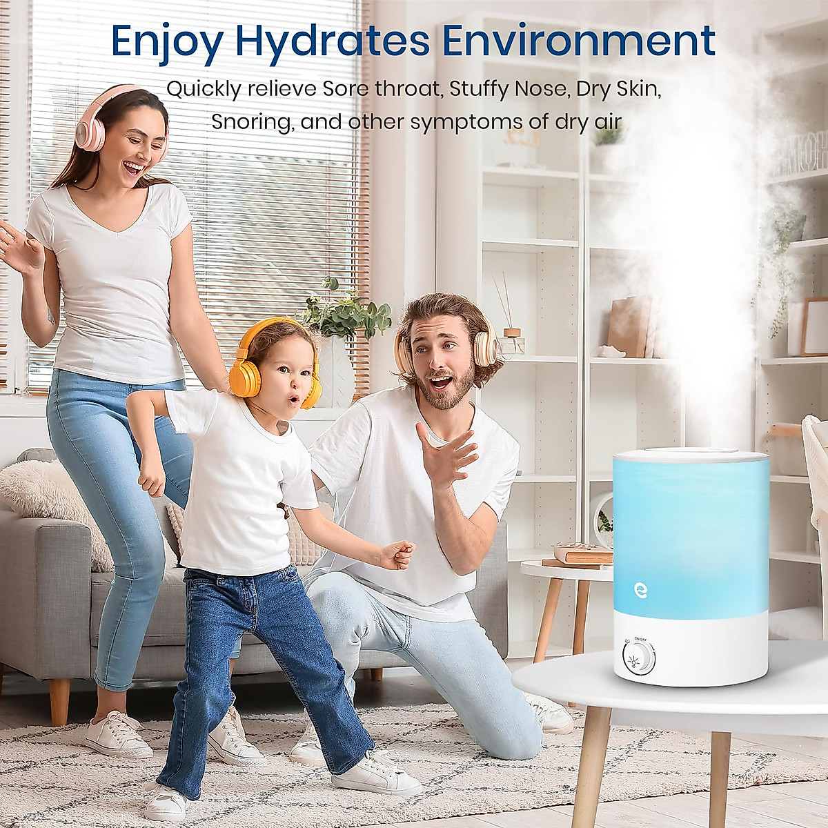 Esemoil Humidifiers for Bedroom, 2.5L Cool Mist Ultrasonic Air Humidifier with Top Fill & Quiet, 360° Nozzle, BPA Free, 25 Hour Diffuser with 8 Color Light & Auto Shut-off for Home Baby Nursery Plants
