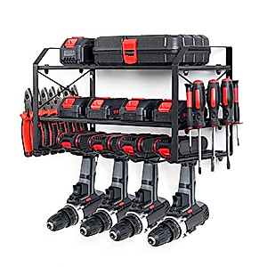SINPUDA Power Tool Organizer, Heavy Duty 3-Layer Metal Drill Holder Wall Mount for Garage Tool Organizers and Storage - Floating Tool Shelf for Power Tools and Accessories