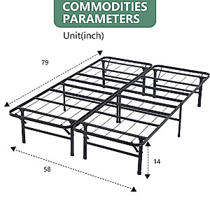 PayLessHere 14 Inch Metal Bed Frame Folding Bed Frame Heavy Duty Steel Slat Platform Bed Frame Mattress Foundation Box Spring Replacement Noise-Free Easy Assembly,Black Short Queen