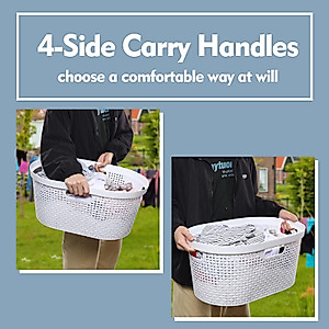 Innouse 4 Pack Laundry Basket with Cutout Handle, White Plastic Laundry Hamper