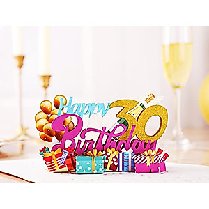 Liif Happy 30th Birthday 3D Greeting Pop Up Card, 30th Birthday Card For Him, Her, Women, Funny, Celebrations, Congrats, Thirty, Balloons, Champagne | With Message Note & Envelop | Size 8" x 6"