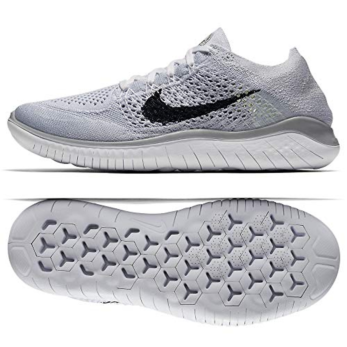Nike Womens WMNS Free Rn Flyknit 2018 942839 100 - Size 7.5W White/Black