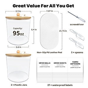 2 Pack Laundry Pods Container,Laundry Room Organization and Storage Jars,Laundry Detergent Container for Powder,Pods,Scent Booster,with Non-Slip PU Leather Pad and Handle,Bamboo Lids,Labels and Scoops