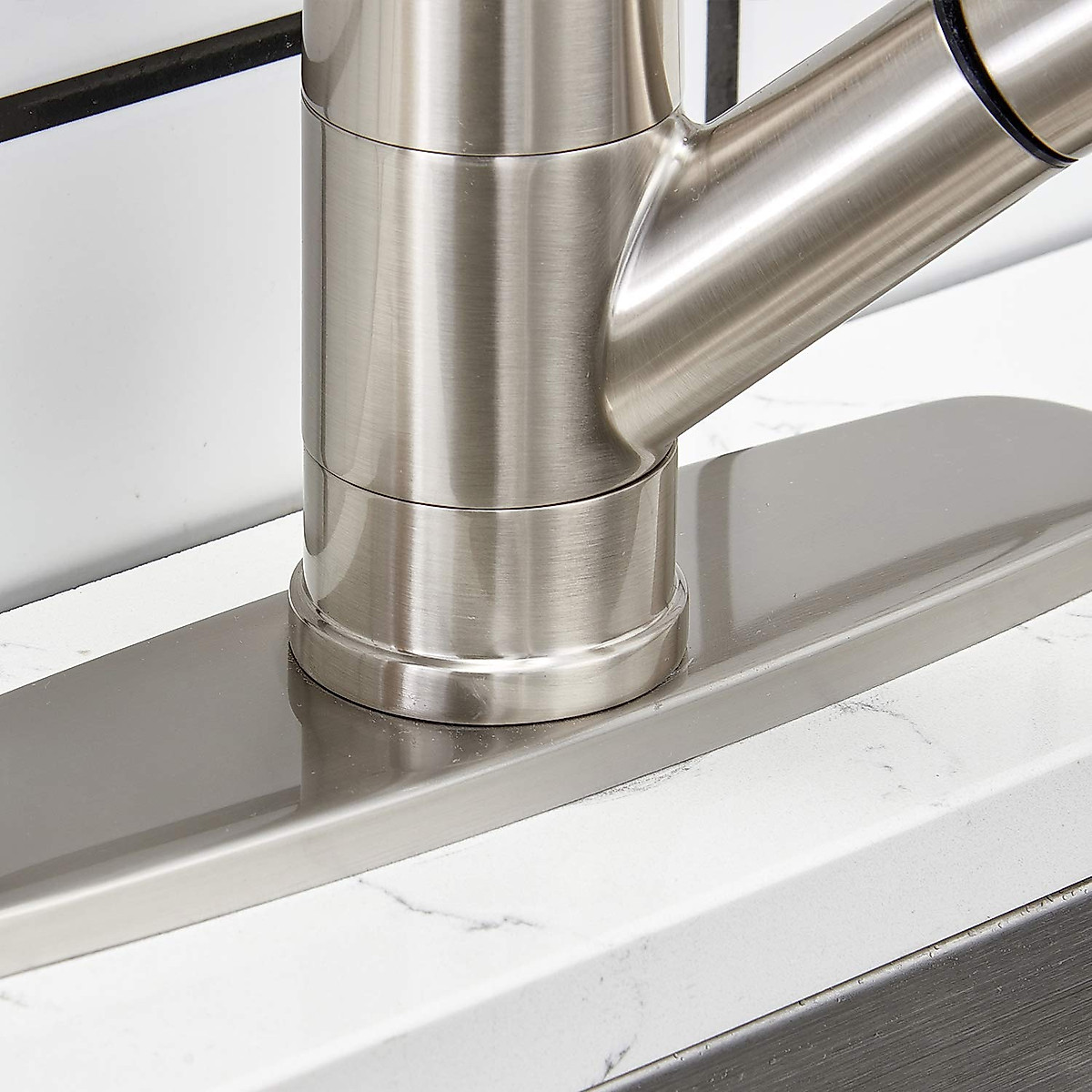 Comllen Commercial Small Kitchen Faucet Brushed Nickel, Stainless Steel Single Handle Pull Out Kitchen Sink Faucet, Single Hole Low Kitchen Faucets with Sprayer