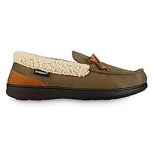 isotoner Men's Recycled Advanced Memory Foam Microsuede Vincent ECO Comfort Moccasin Slippers, Loden, 9.5-10.5