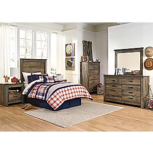 Signature Design by Ashley Trinell Rustic 5 Drawer Chest of Drawers with Nailhead Trim, Warm Brown