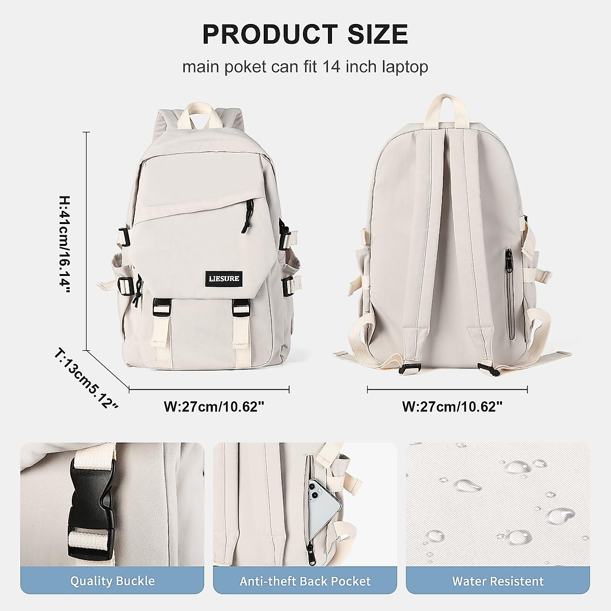 Lightweight School Bag Casual Daypack College Laptop Backpack for Men Women Water Resistant Travel Rucksack for Sports High School Middle Bookbag for girls（White）