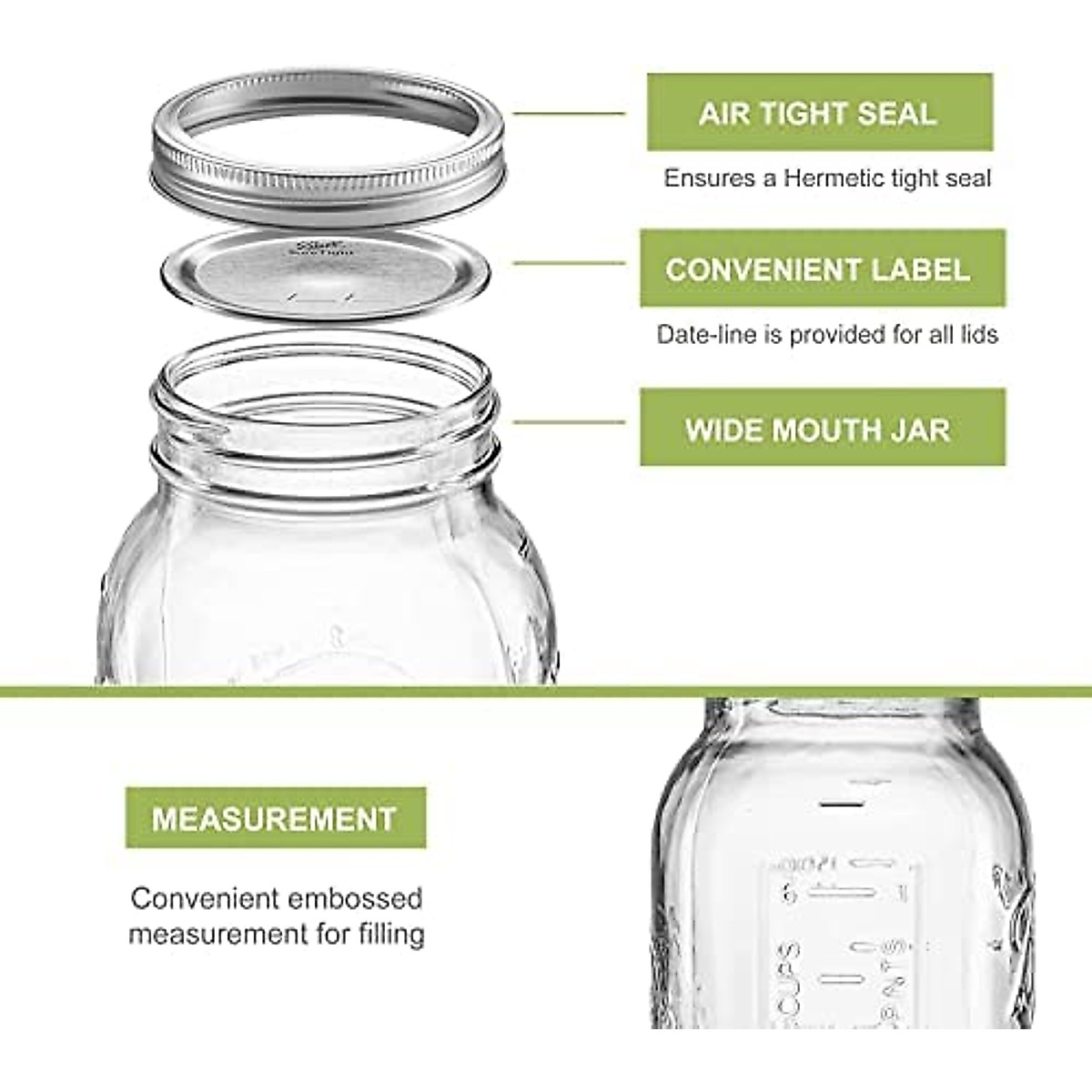 Regular Mouth 32 oz Quart Mason Jars With Lids And Bands 12-Pack) Bundled With, KangarooBands Jar Opener, And Package Of Jar Labels | Canning, Fermenting, Pickling, DIY Decors Projects