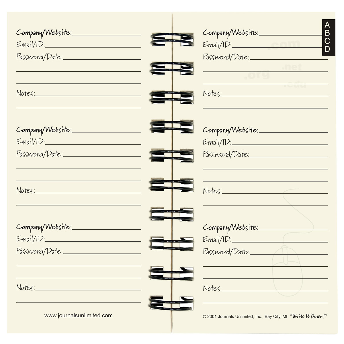 Journals Unlimited "Write it Down!" Series Guided Journal, Online Accounts, My Password Journal, with a Kraft Hard Cover, Made of Recycled Materials, 3.5”x8.5”