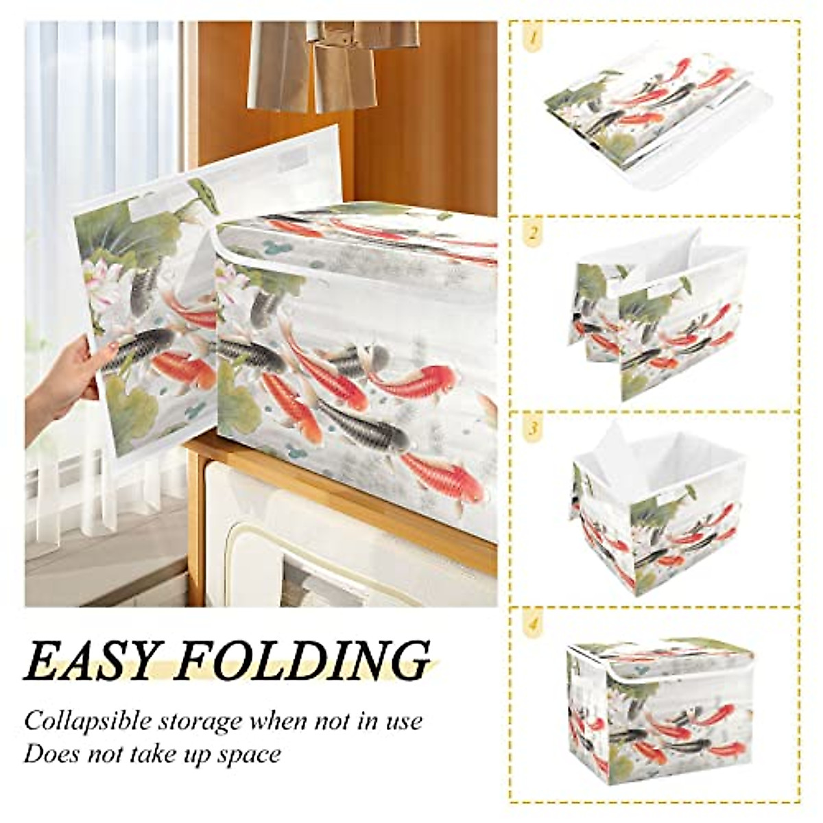 RunningBear Asian Ink Fish Large Storage Bins with Lid Collapsible Storage Bin Closet Storage Bins Foldable Storage Bins for Living Room Car