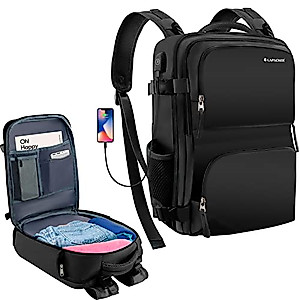 LAPACKER Travel Laptop Backpack Men Women,Business Anti Theft Carry On Backpacks with USB Charging Port Shoe Compartment Airline Approved,Water Resistant College Rucksack Fits 15.6 Inch Notebook,Black