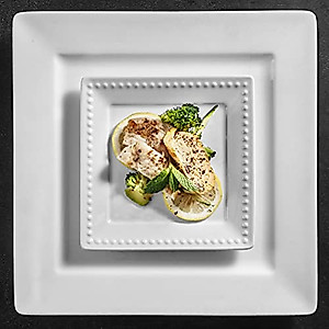 Wareland Bright White Embossed Dots Square Dessert Plates Set of 6, Ultra-fine Porcelain 6 inch Appetizer Plates, Farmhouse Salad Plates Set for Sides, Dessert, Snack, Small Heavy Duty Dinner Plates