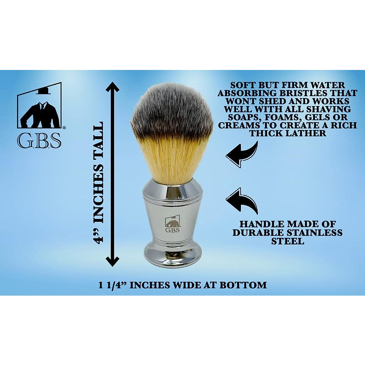 G.B.S Stainless Shaving Soap Bowl, Synthetic Stainless Brush, Luxurious Classy Modern Finish, 3 Pieces