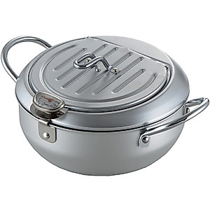 Yoshikawa SJ1024 Tempura Pot 7.9 inches (20 cm), Gas Fire, Induction Compatible, Made in Japan, With Thermometer and Lid