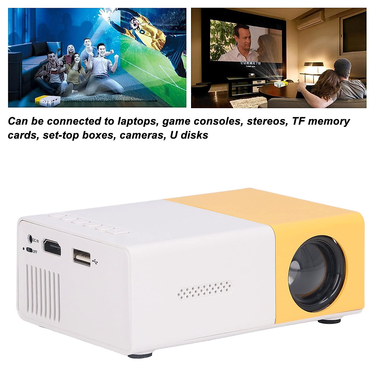 ASHATA Mini Projector,Portable Mini Home Theater Projector,24 to 60in Video Projector 1920x1080 Resolution Large Screen Projector for Home Outdoor Theater Movie,110‑240V(US)