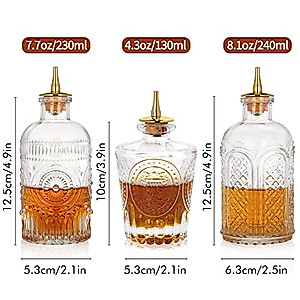 Suprobarware Bitters Bottle Set - Set of 3 Dash Bottle with Gold Dasher Top, Antique Design High White Glass Bottle for Bartender - BTSET0004 (3pcs)