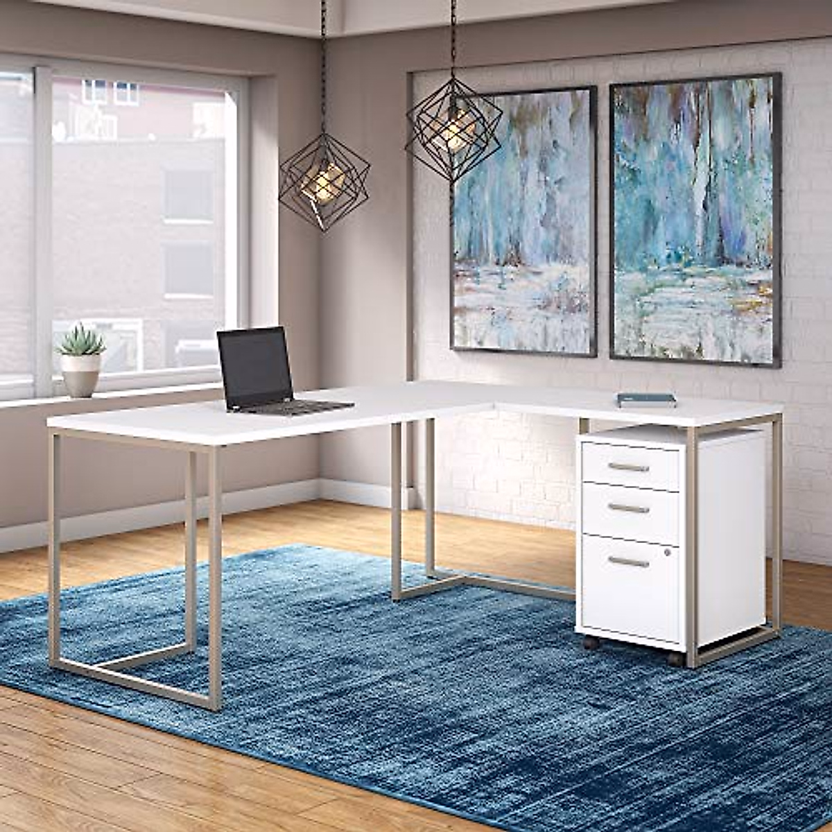 Bush Business Furniture Office by Kathy Ireland Method L Shaped Desk with 30W Return and Mobile File Cabinet, 72W, White