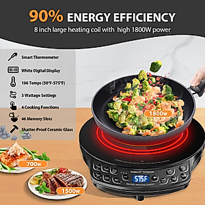 Nuwave Induction Cooktop, Improved Hot Plate with Digital Probe , 106 Temps 100°F-575°F, 3 Watt Settings, Portable Induction Burners for Cooking
