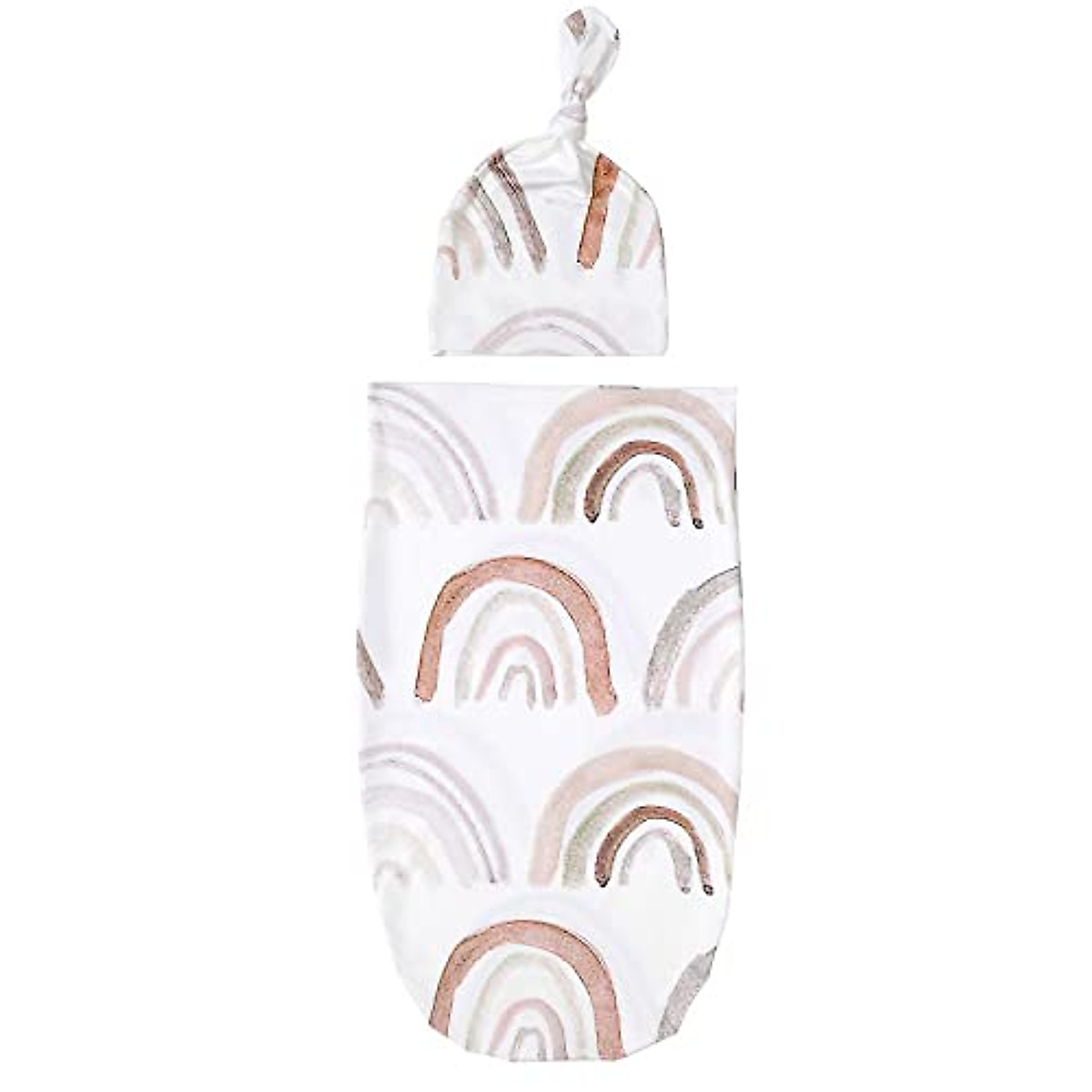 Baby Cocoon Swaddle Blanket Newborn Girl Swaddle and Headband Set Purple Soft Stretchy Flowers Floral Print Wrap Shower Gift (Rainbow)