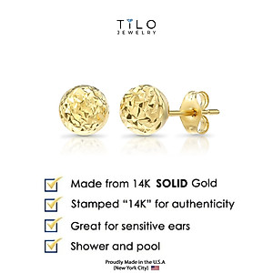 14k Yellow Gold Diamond-cut Ball Stud Earrings (8mm)…