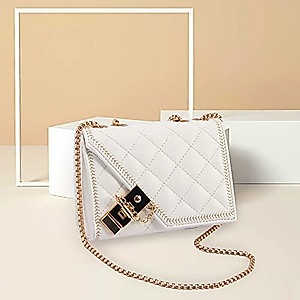 Aiqudou Quilted Crossbody Bag Purses for Women - PU Leather Clutch Designer Handbags Cute Shoulder Bag Medium Size(White)