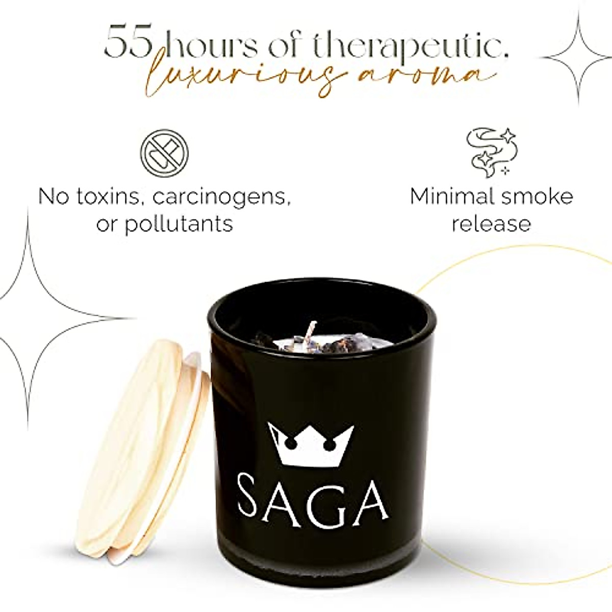 SAGA Natural Soy Wax Candle Scented Sandal Wood, Coconut & English Pear Aromatherapy Jar Candle, 1 Wick Candle with White Glass- 8 oz 55 Hour Clean Burning- Self Care Gift Box for Special Occasions
