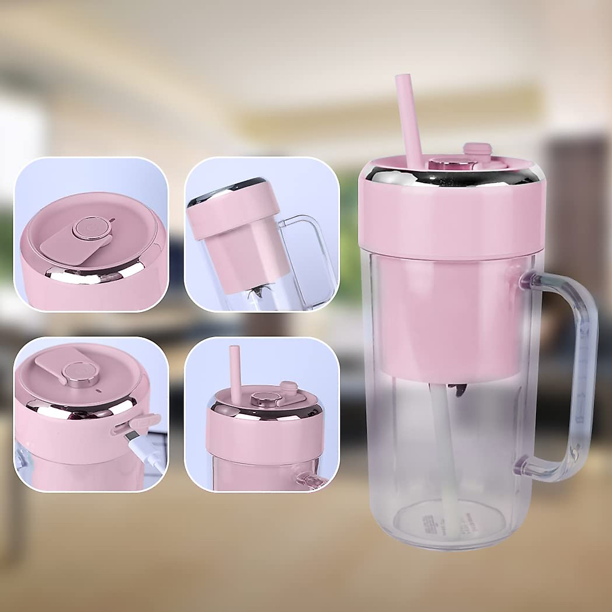 Portable Mini Blender for Shakes and Smoothies,12oz Personal Blender with Rechargeable USB, Made with BPA-Free Material Portable Juicer, 10 Blades (Pink)