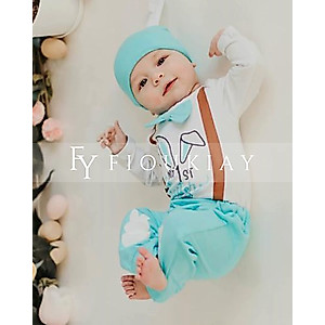 fioukiay Preemie Newborn Baby Boys Easter Outfits Infant My First Easter Baby Bunny Clothes Clothing Pants Set with Hat (White 01, 12-18 Months)