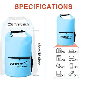 AIKSENT Dry Bag 20L waterproof bag with cellphone bag to Keep Gears dry for Kayaking, beach rafting, boating, hiking, Camping (Blue)