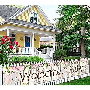 CHXSM 9.8 x 1.6 ft Pink Elephant Welcome Baby Yard Sign Banner Girl Shower Party Supplies Decorations Backdrop Background