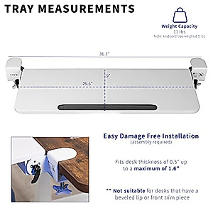 VIVO Clamp On Tilting Keyboard Tray, 26 (31 Including Clamps) x 9 inch Extension Platform for Typing and Mouse Work, Elbow and Arm Support Rest, White, MOUNT-KB06HW