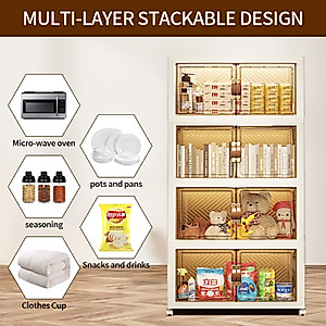 HPONQIONE Foldable Plastic Storage Box With Wheels and Doors XLLarge Storage Bin with Lid Organizers Stackable Storage Bins, Closet Organizers Double Door Magnetic with Universal Pulley(8.4Gal-4Pack)