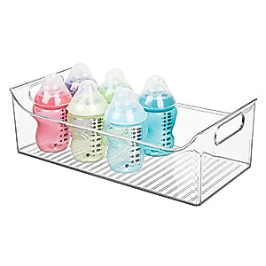 mDesign Portable Nursery Storage Plastic Baby Organizer Storage Caddy Bin w/Handles for Kids/Child Essentials - Holds Diapers, Wipes, Bottles, Baby Food, Snacks - 16" Long - Ligne Collection - Clear
