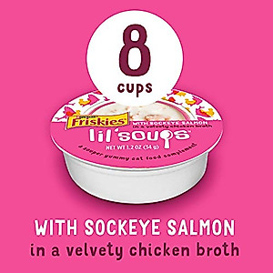 Purina Friskies Natural, Grain Free Wet Cat Food Complement, Lil' Soups With Sockeye Salmon in Chicken Broth - (8) 1.2 oz. Cups