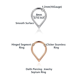 Lantine Teardrop Septum Ring Set 316 Stainless Steel Daith Piercing Jewelry Rook Snug Tragus Cartilage Hinged Segment Clicker Ring