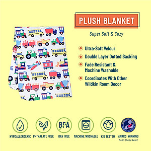 Wildkin Plush Baby Blanket for Toddler Boys & Girls, Measures 39.5 x 28 x 0.5 Inches, Perfect Size for Daycare & Ideal for Travel, Ultimate Plush Blanket for Cozy Comfort (Trains, Planes, and Trucks)