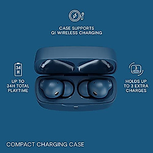 Urbanista Atlanta Wireless Earbuds Bluetooth Headphones, Hybrid Active Noise Cancelling Earphones with Touch Controls, 34H Playtime USB C Wireless Charging Case, Ambient Noise Control, Steel Blue