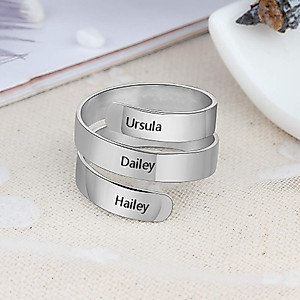 Personalized Ring for 3 Best Friend Engraved Name Wrap Ring for BFF Women Anniversary Promise Rings Jewelry