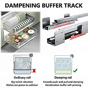 2-Tier Cabinet Pull Out Shelves Heavy Duty 304 Stainless Steel Pull-Out Cabinet Organizers Telescopic Wire Storage Baskets Rack for Kitchen Base Cabinet Organization for Pantry, Bathroom, Chrome (49