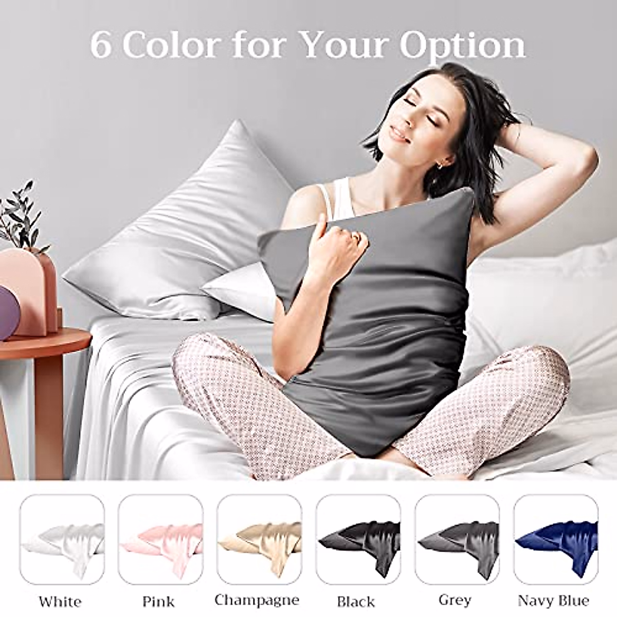 Lacette Silk Pillowcase for Hair and Skin,Mulberry Silk Pillow Cases King Size 20''x36'' 1PC,22 Momme Dual-Sided Silk&Wood Pulp Fiber Silk Pillow Covers with Zipper,Gray