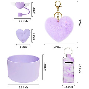 6 PCS Cup Accessories Set for Stanley 40oz & 30oz Tumbler.Including Silicone Boot,Straw Cover Cap,Heart Hook,Lipstick Bag and Heart Pompom (Purple)