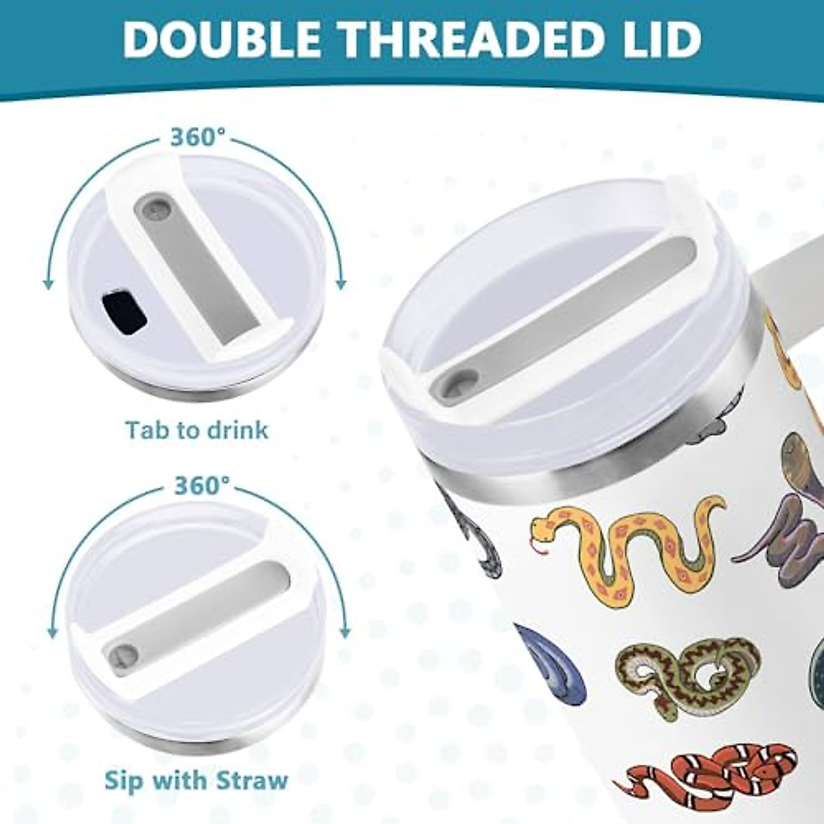 ARGTILDN 40 oz Tumbler Snake Animal Insulated Travel Mug with Handle and Straw Lid Stainless Steel Vacuum Coffee Cup Tea Beverage Container Water Bottles for Car Sports office