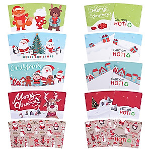 Smarimple Christmas Coffee Cup Sleeves 40 Count Hot Chocolate Cocoa Paper Cup Sleeves, Double-Layer Protective Heat Cold Drinks Insulated for Tea Cold Beverage Fits 12 oz to 20 oz Cups, 5 Designs